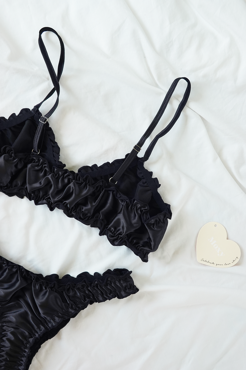 Silk Ruffled Bralette Set | Black Ruffle Underwear & Bralette – Moxy
