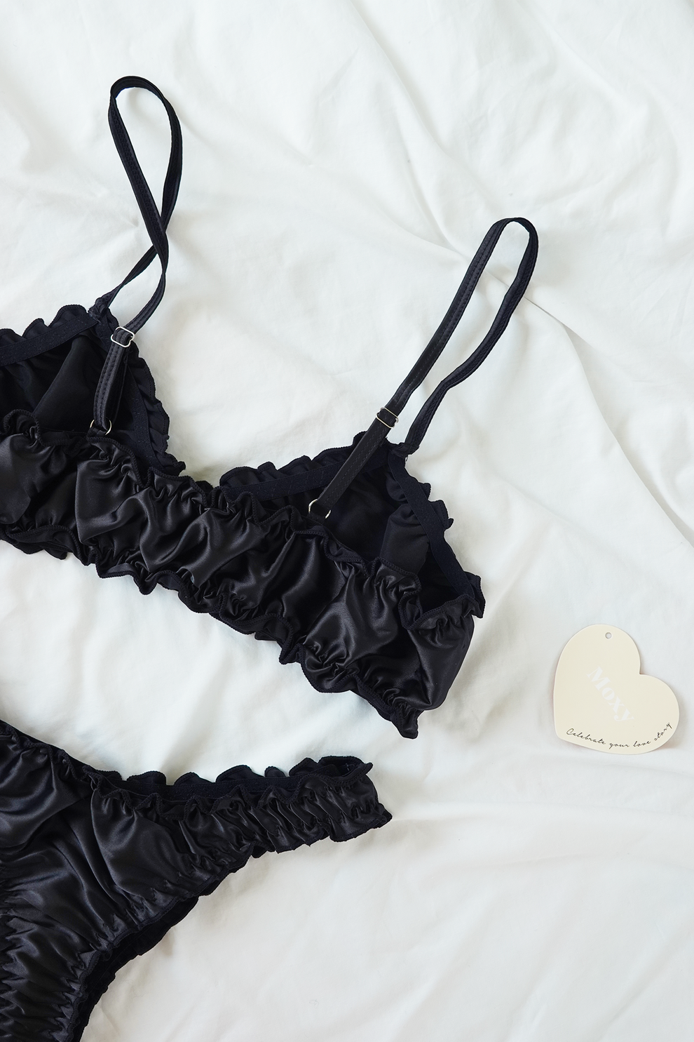 Silk Ruffled Bralette Set | Black Ruffle Underwear & Bralette – Moxy