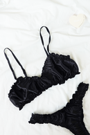 Silk Ruffled Bralette Set | Black Ruffle Underwear & Bralette – Moxy