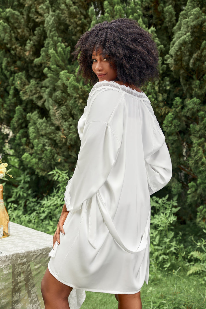 Lace Trimmed Slip and Robe Set | Satin Bridal Robe and Slip – Moxy