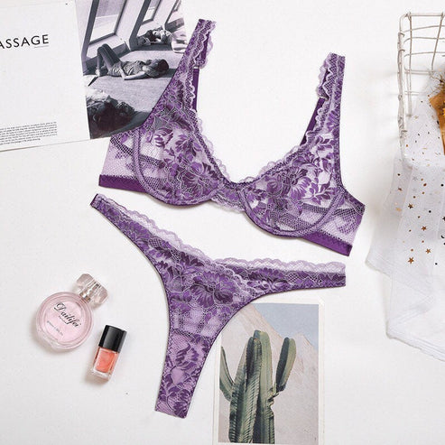 Purple Lingerie Set | Violet Bra & Thong | Purple Two Piece Set – Moxy