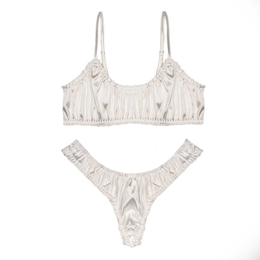 White Ruffle Lingerie Set | Silk Ruffled Underwear & Bralette – Moxy
